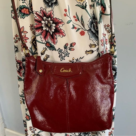 Coach | Bags | Coach Deep Red Leather Crossbody In Shiny Textured ...